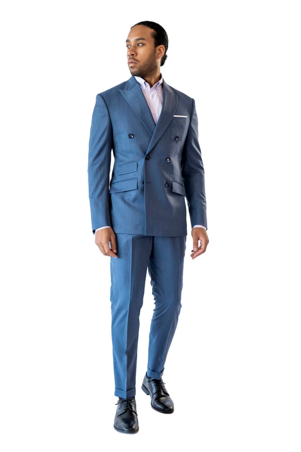 Mid Blue Double-Breasted Suit - Stallion Bespoke