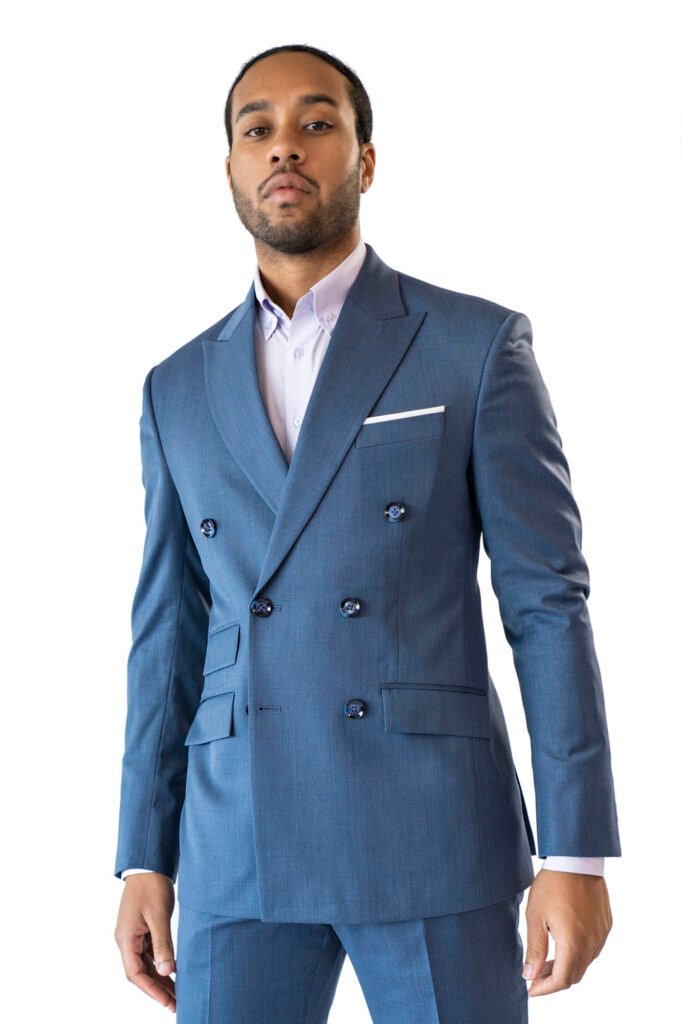 Mid Blue Double-Breasted Suit - Stallion Bespoke